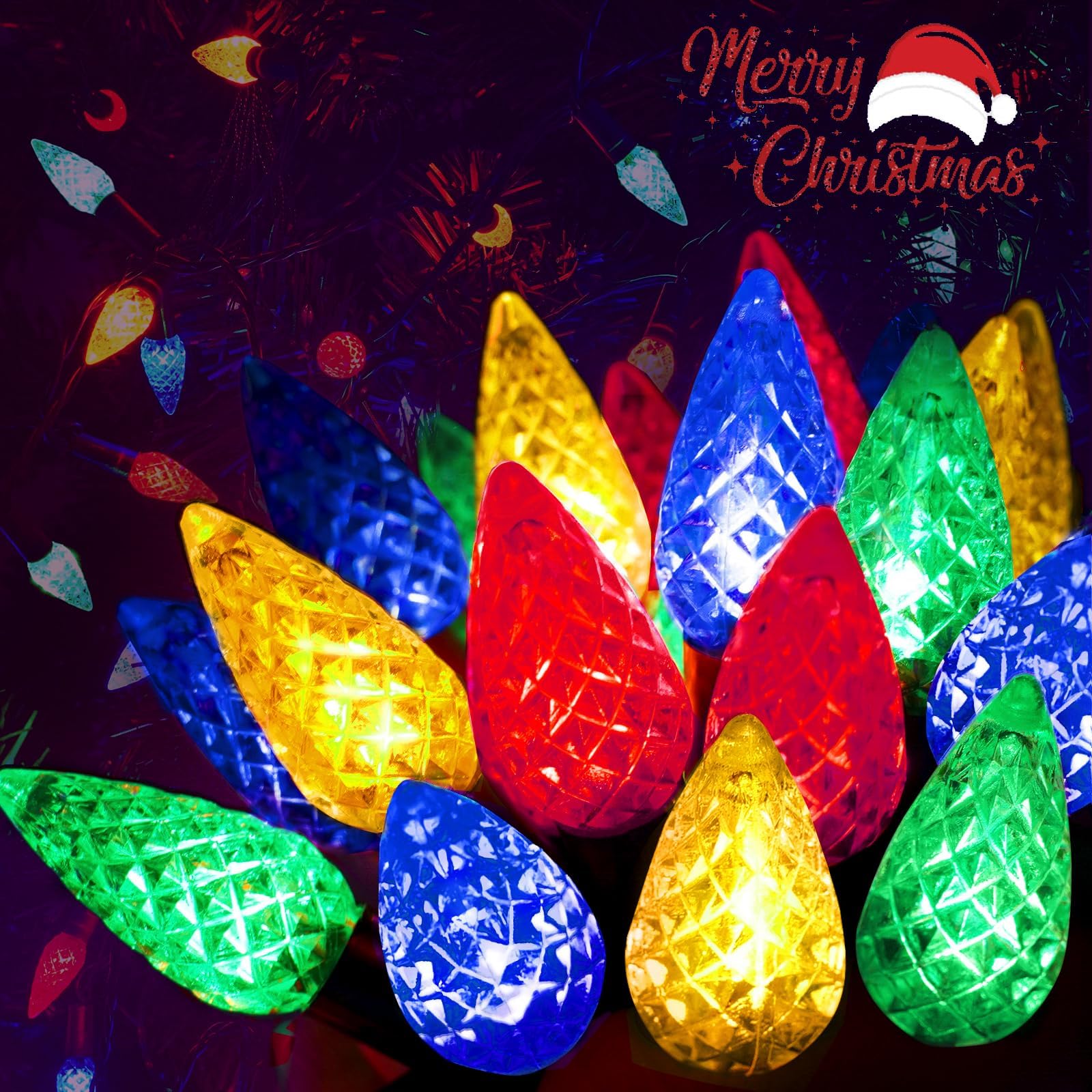 Amazon.com: Home Accent Holiday C6 100-Light LED Faceted Color Changing ...