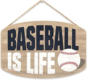 Amazon.com: Baseball is Life Hanging Wood Wall Decor - Fun Baseball ...