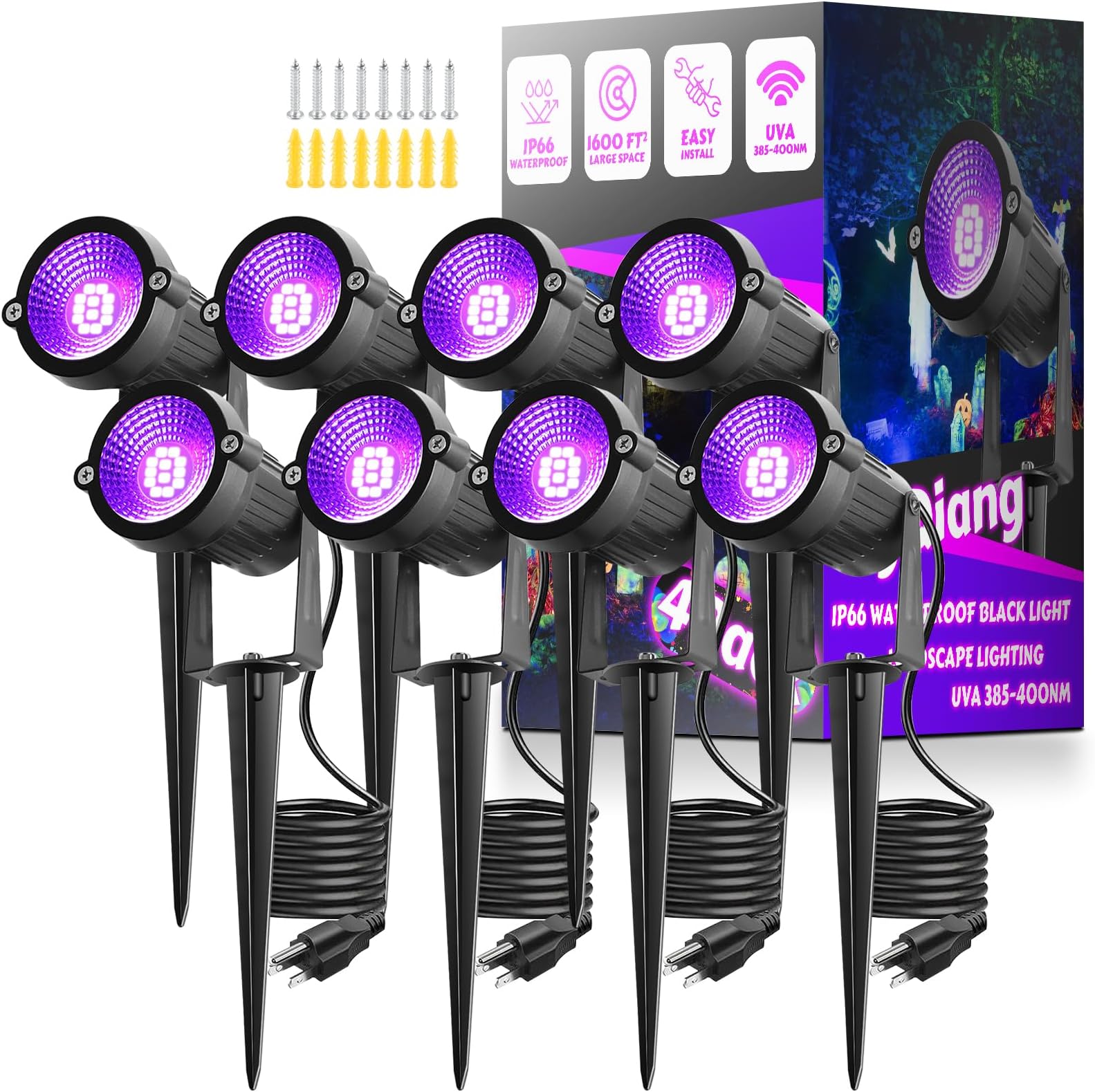 8 Pack Waterproof Black Lights, IP66 15W LED Blacklight Halloween ...