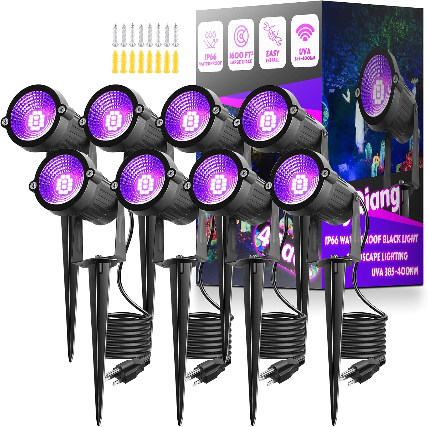 8 Pack Waterproof Black Lights, IP66 15W LED Blacklight Halloween ...