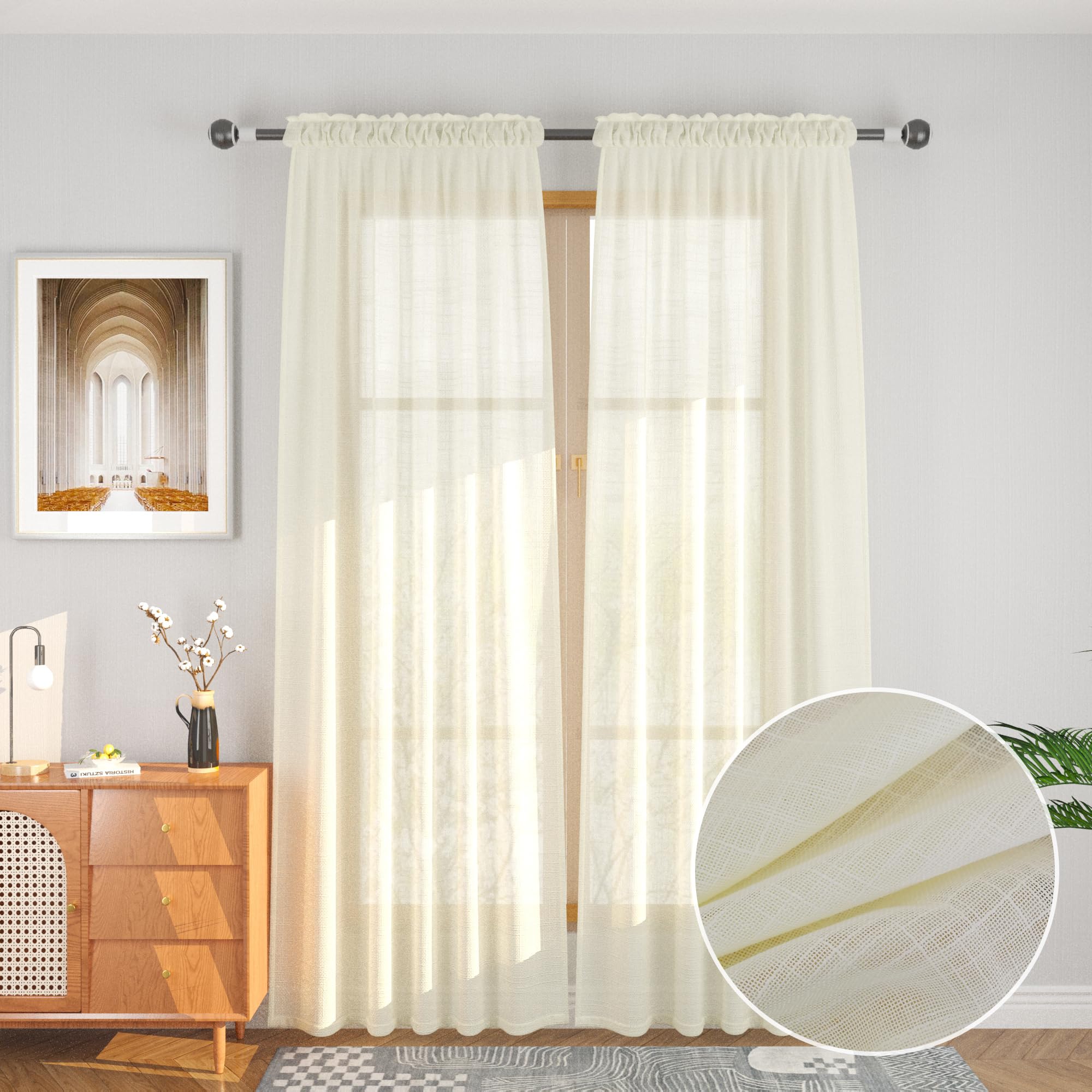 Amazon.com: UPOPO Ivory Sheer Curtains 80 inches Linen Texured ...