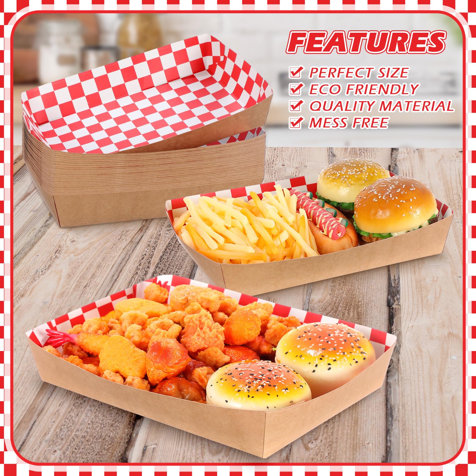 Snapklik.com : Disposable Red White Checkerboard Paper Food Trays 5 Lb ...