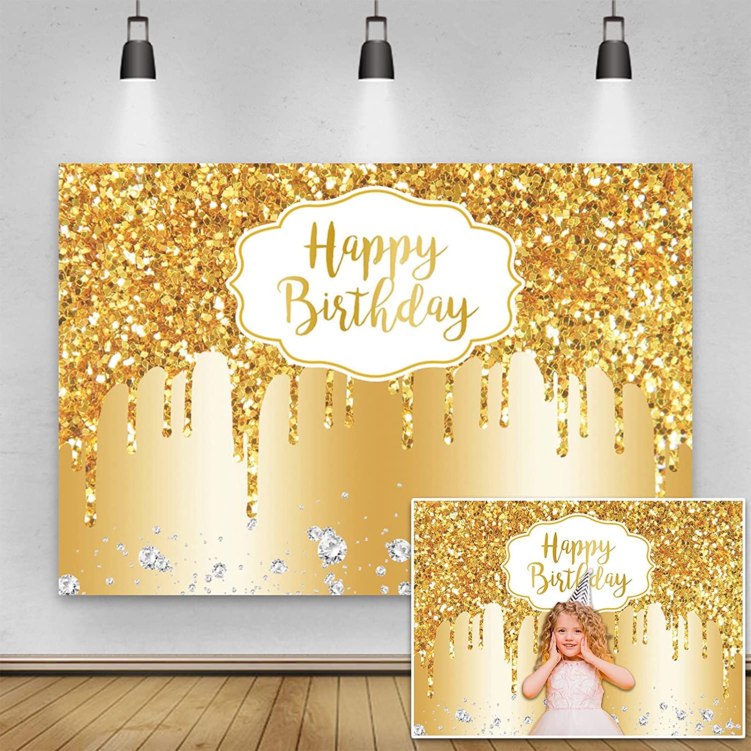 Amazon.com: Yeele 8x6ft Gold Glitter Birthday Backdrop Glitter Silver ...