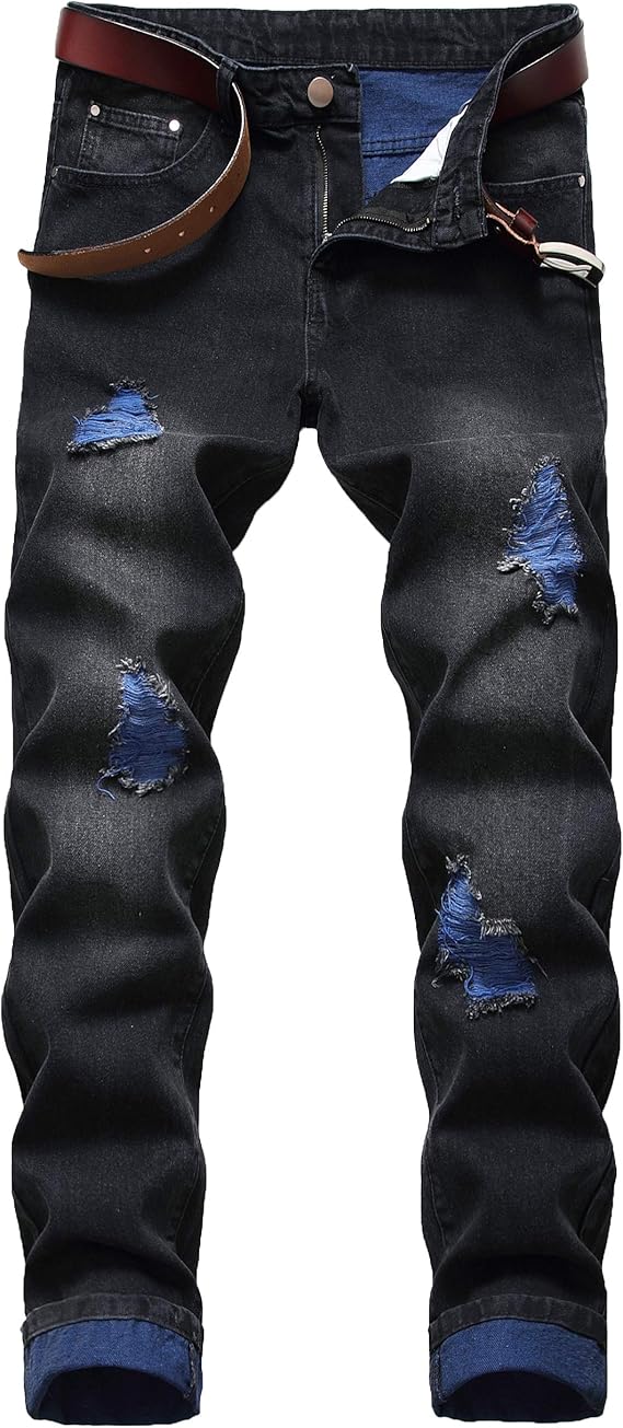 DANT BULUN Men's Ripped Distressed Destroyed Slim Fit Straight Leg ...