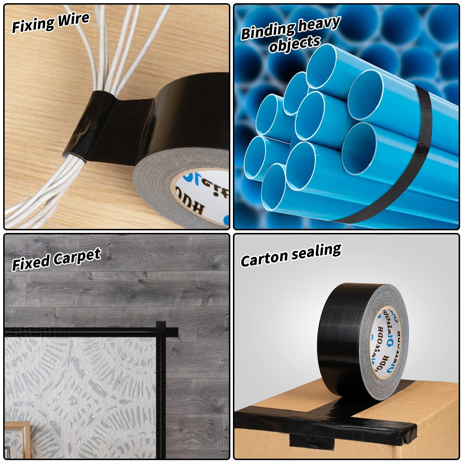 12 Pack Black Duct Tape Bulk 2 inch Duct Tape Heavy Duty 60 Yards Each ...