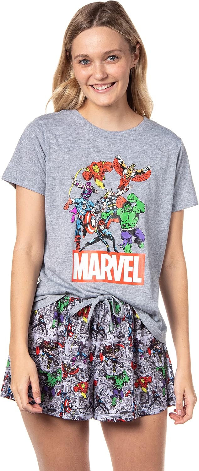 Marvel Womens' Classic Comic The Avengers Characters Sleep Pajama Set ...