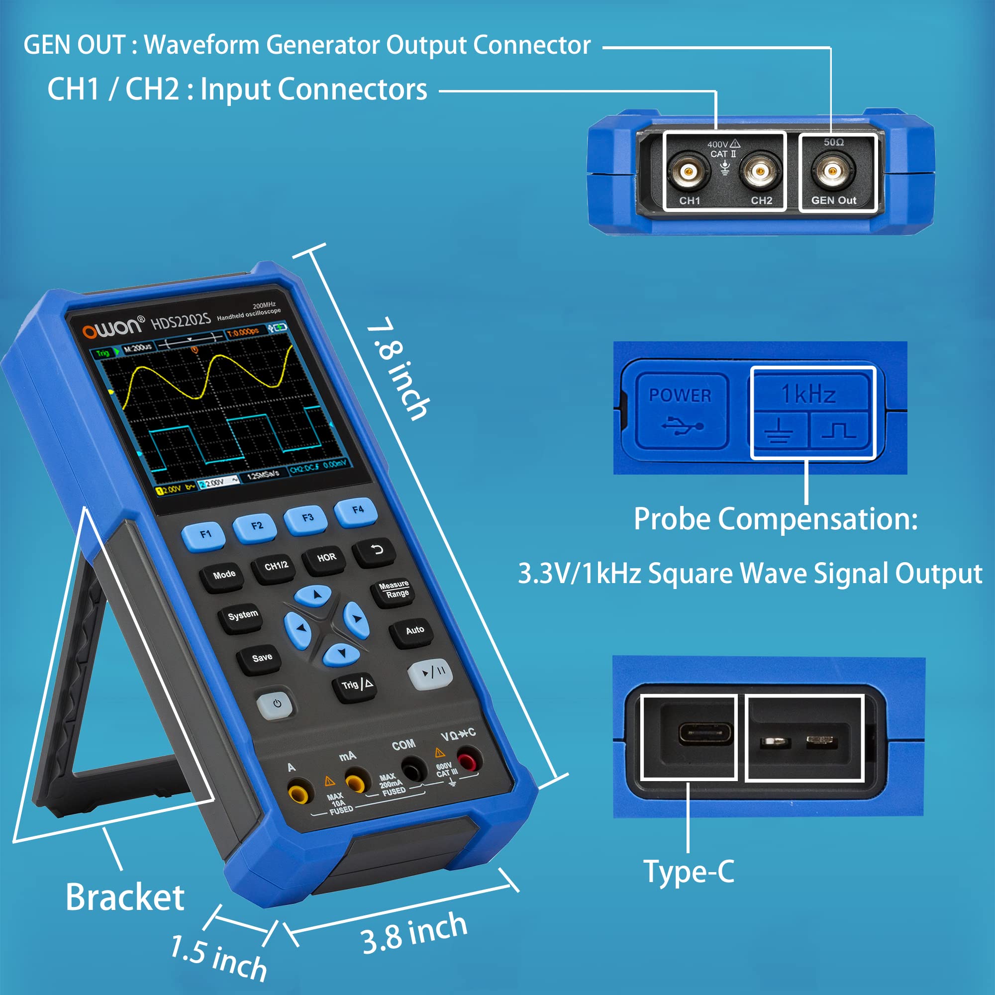 Snapklik.com : HDS2202S Oscilloscope, 200MHz Bandwidth Oscilloscope ...