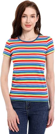 Rainbow T Shirts Women Striped Tees Crew Neck Short Sleeve Colorful ...