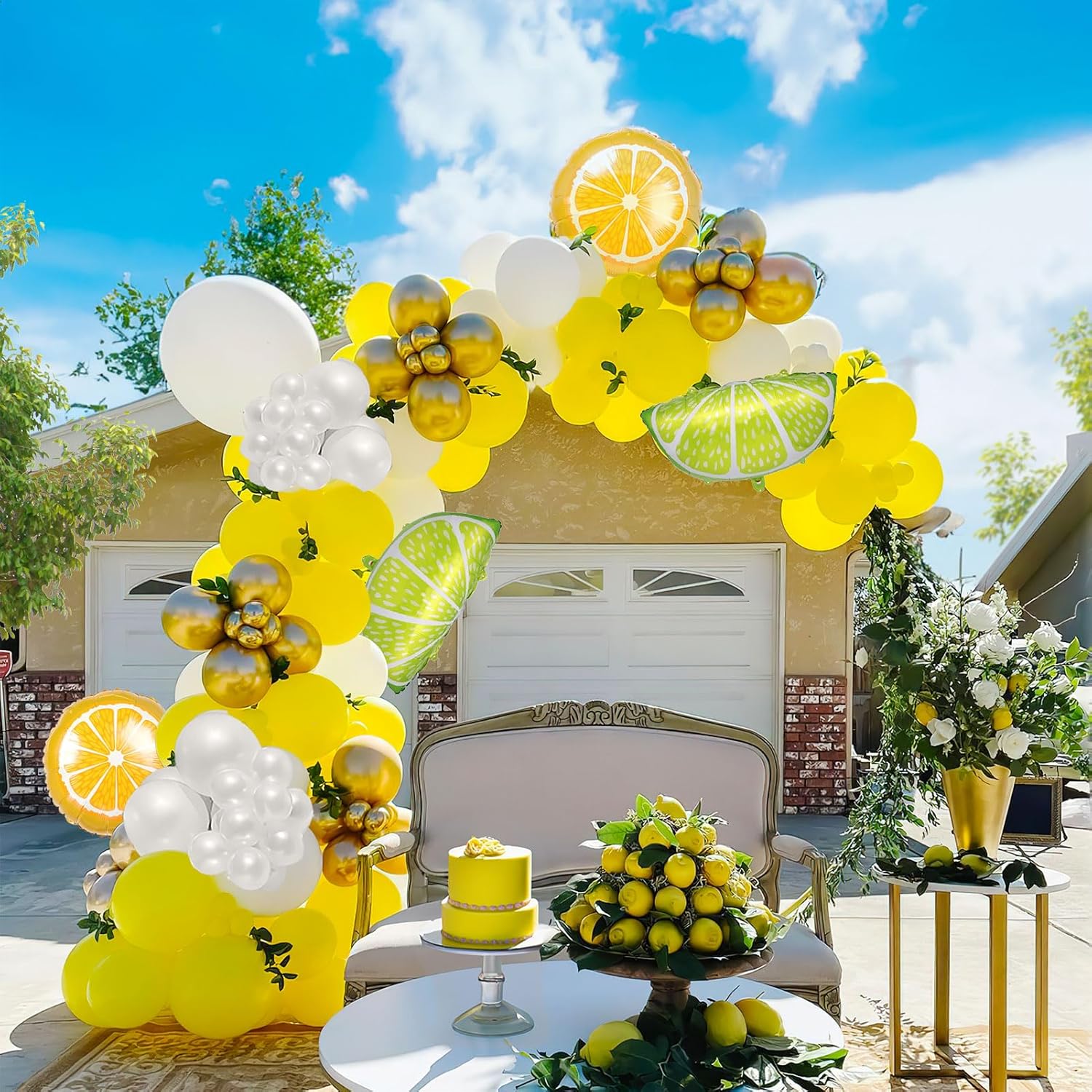 Amazon.com: Yellow white Gold lemon balloon garland arch kit 140Pcs ...
