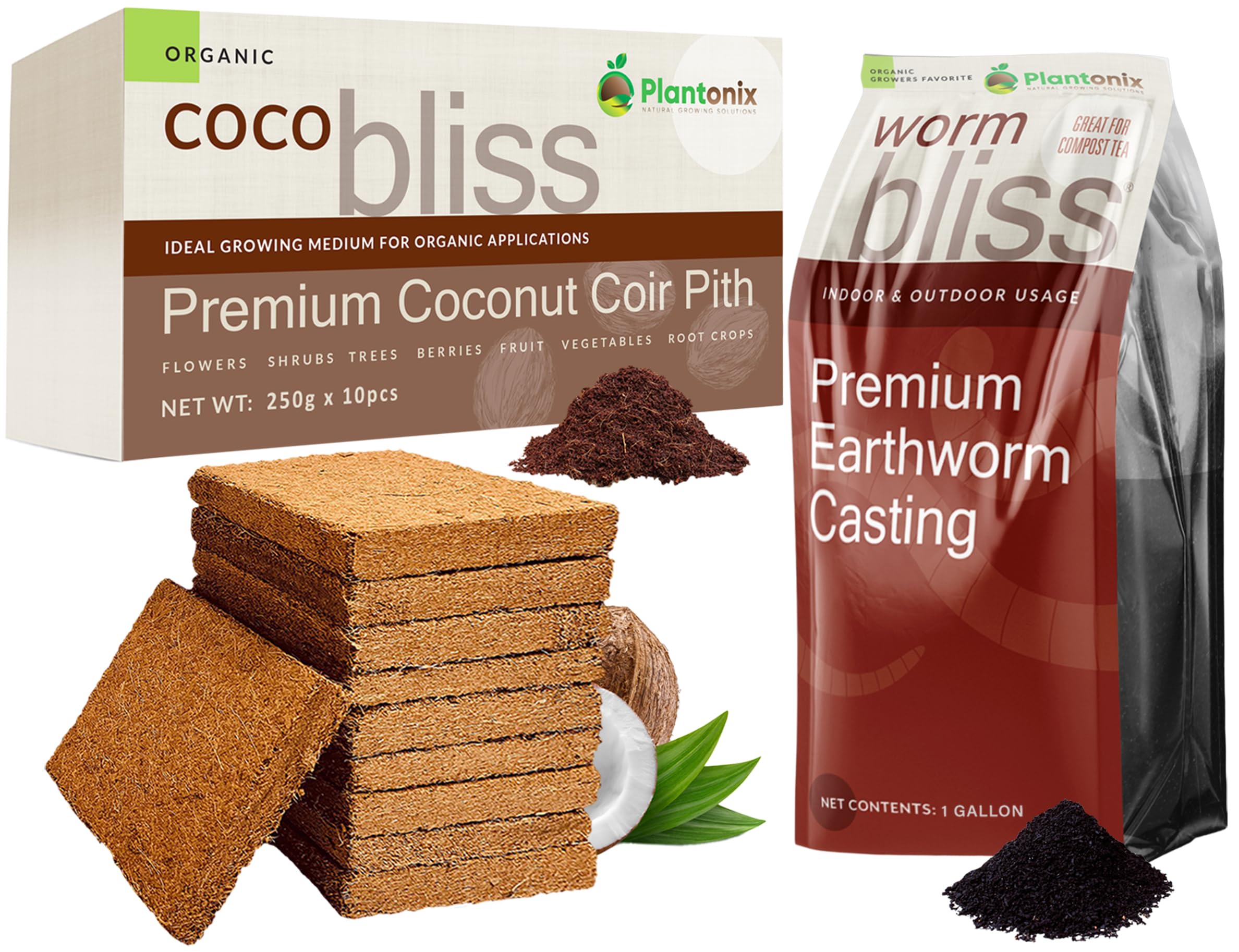 Amazon.com : Coco Coir 250gm Bricks (10-Pack) + Worm Bliss (1 Gallon ...