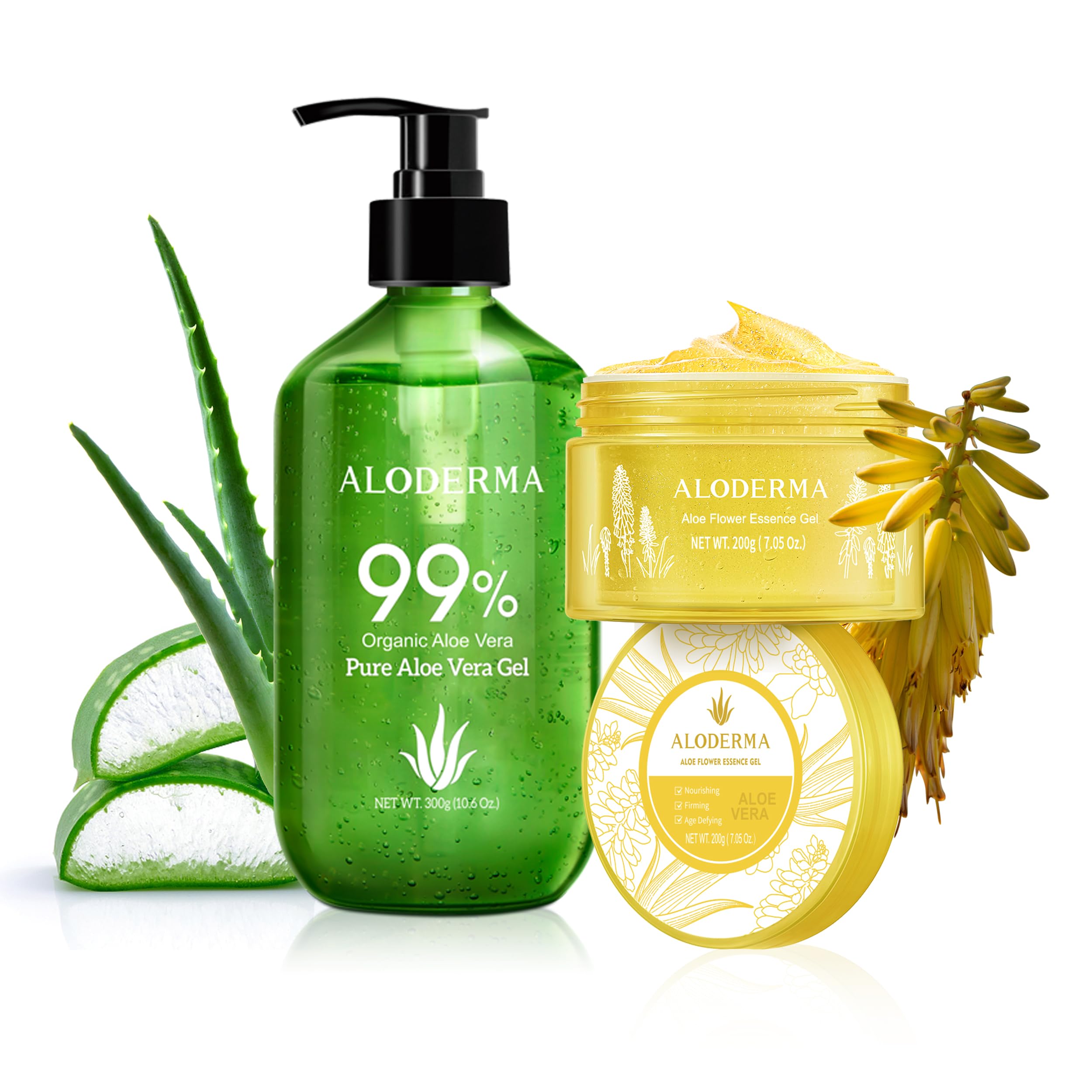 Amazon.com : Aloderma Aloe Vera Gel Set 2 Pack - Aloe Flower Essence ...