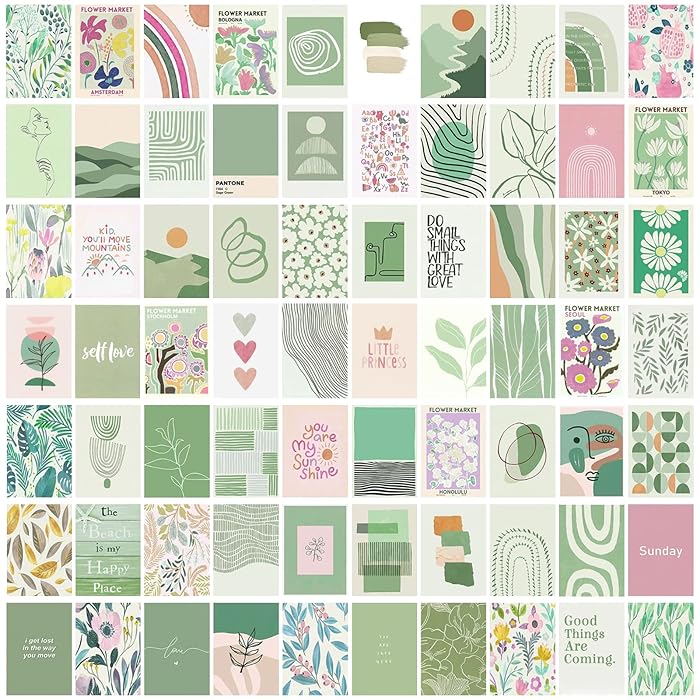 Buy 70Pcs Green Wall Collage Kit for Aesthetic Pictures, KALYLOC Cute ...