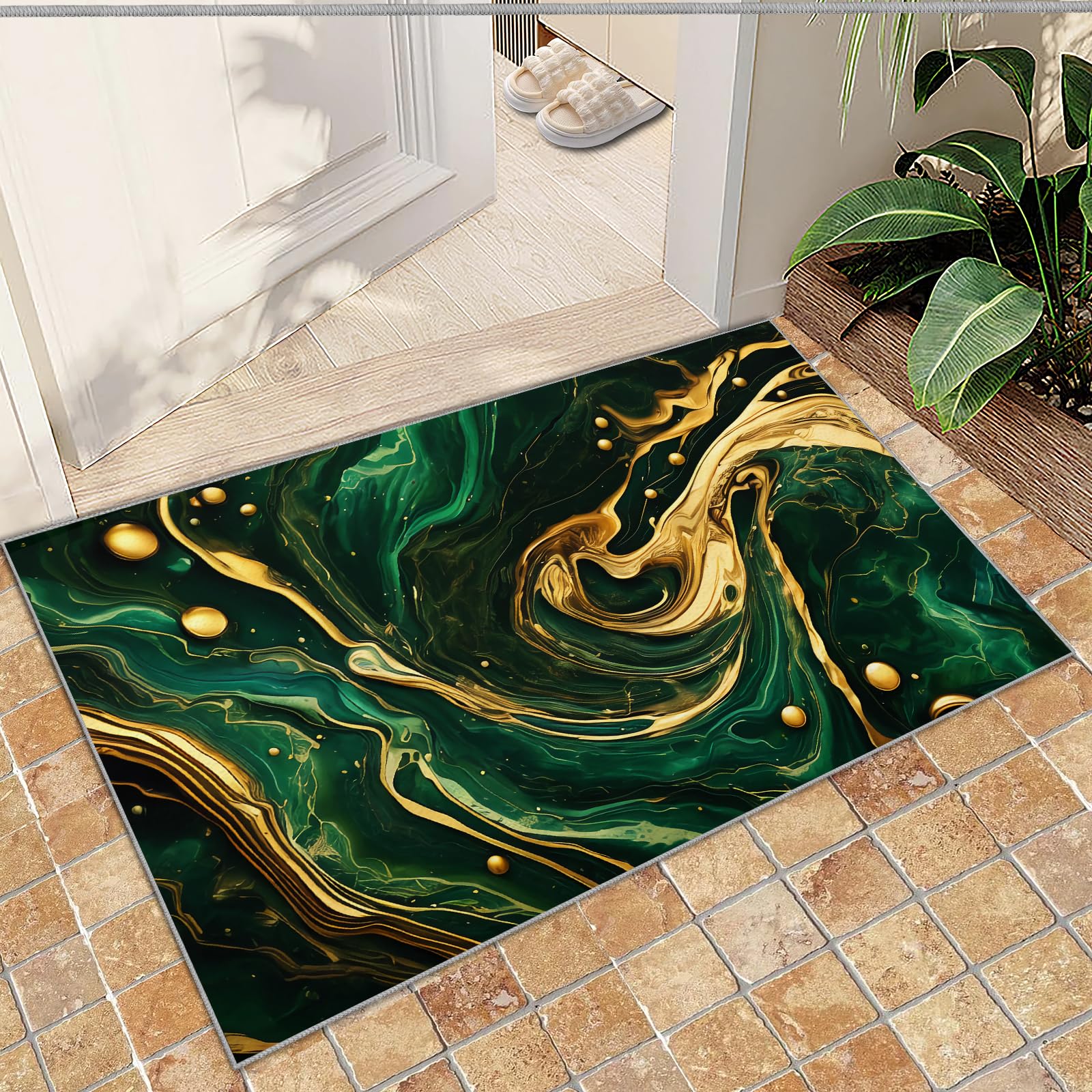 Amazon.com: LEGENOB Area Rugs 2x3 Gold Green Marble Texture Area Rug ...