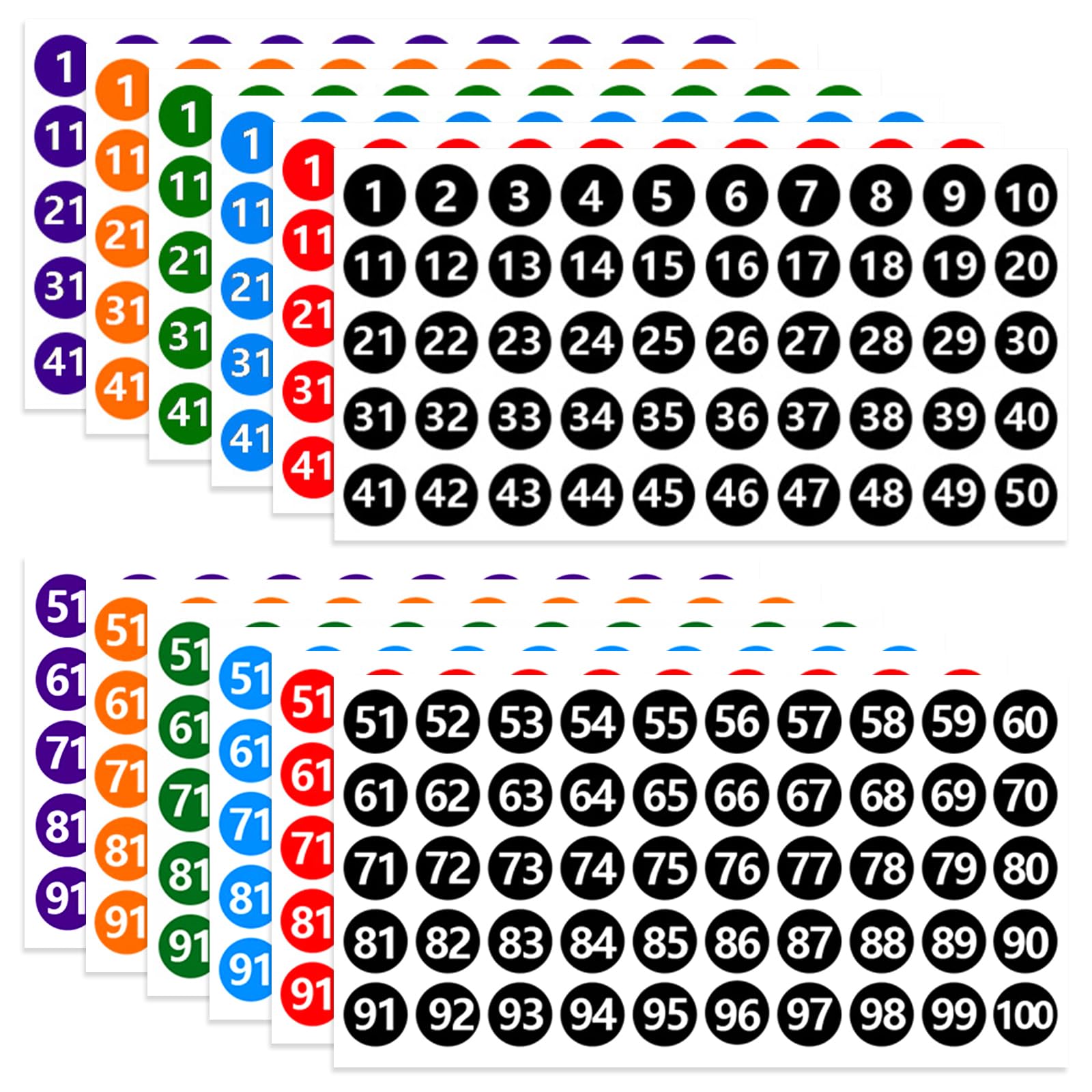 Number Stickers 1-100, 12 Sheets 1 Inch Sticky Numbers Stickers Self ...
