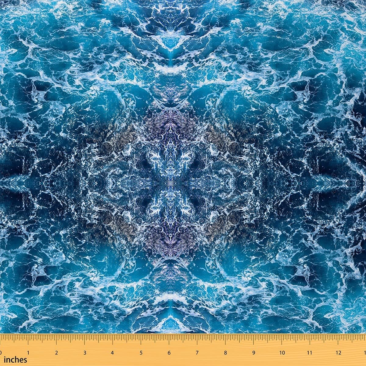 Amazon.com: Ocean Waves Fabric by The Yard, Sea Water Upholstery Fabric ...