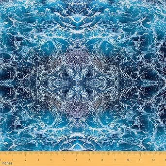 Amazon.com: Ocean Waves Fabric by The Yard, Sea Water Upholstery Fabric ...