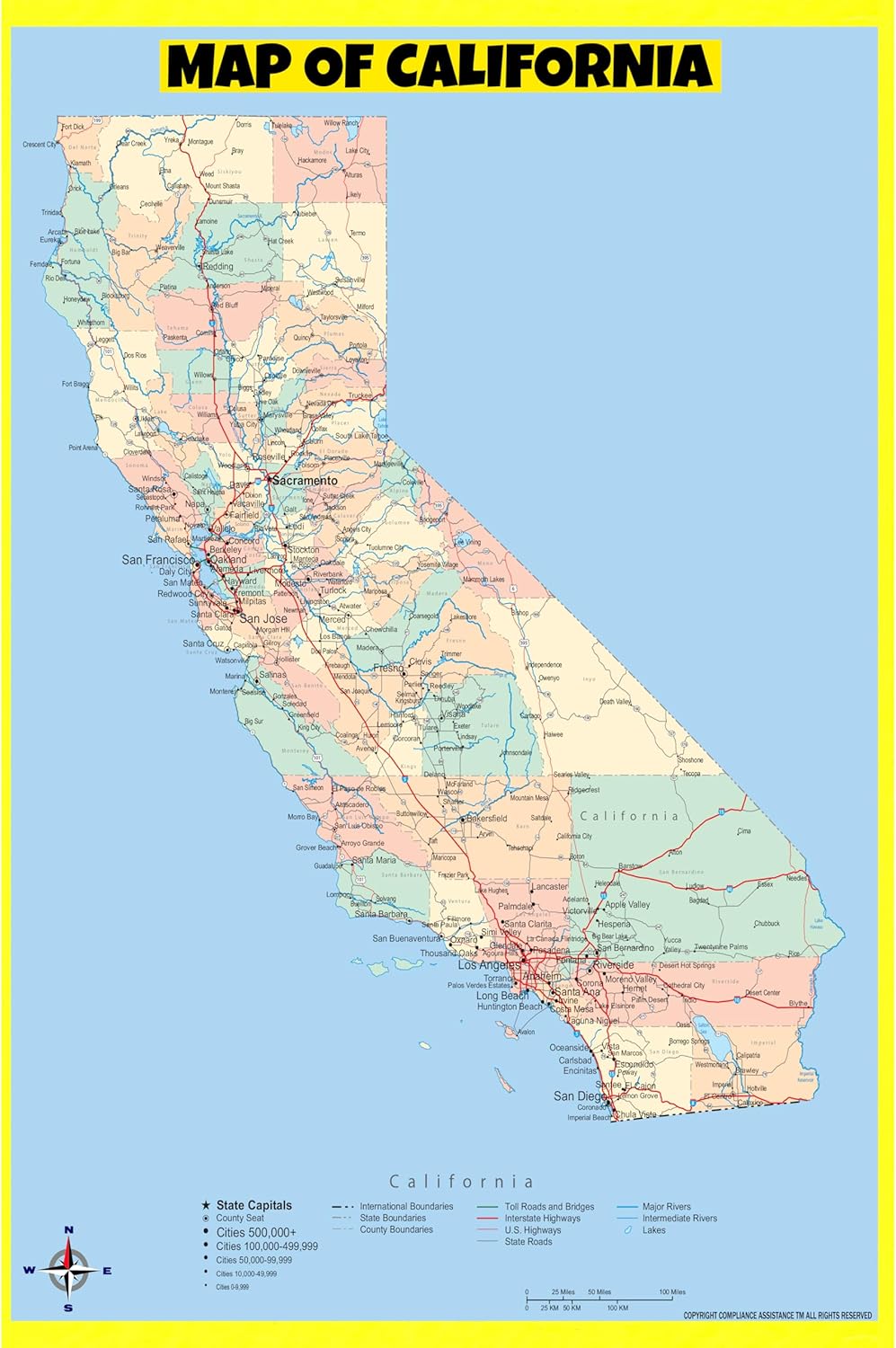 Amazon.com - Map Of California Style A - 20x30 - Laminated Wall Map ...