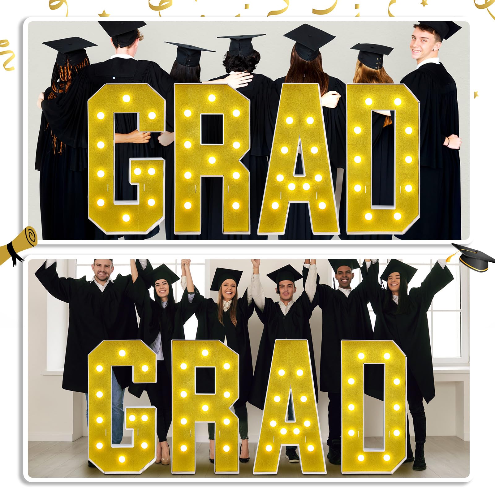 Aurelema 2024 Graduation Decoration 4 Pcs 3.4FT Marquee LED Letters ...