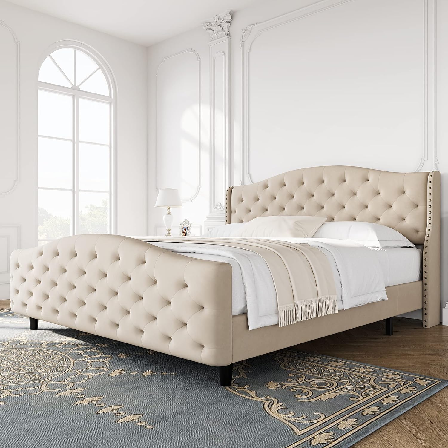 Amazon.com: IDEALHOUSE Tufted Upholstered Platform Bed Frame with ...