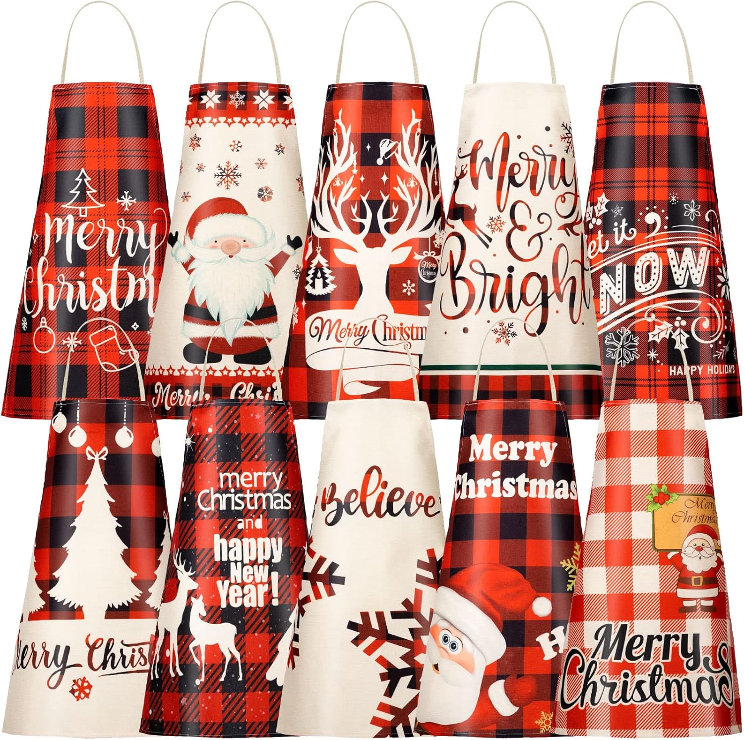 Amazon.com: Foaincore 10 Pcs Christmas Kitchen Aprons Christmas Buffalo ...