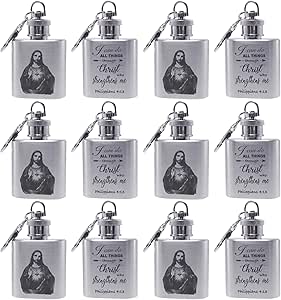 Amazon.com | Patron Saints Holy Water Keychain mini-Flask, Bible Verse ...