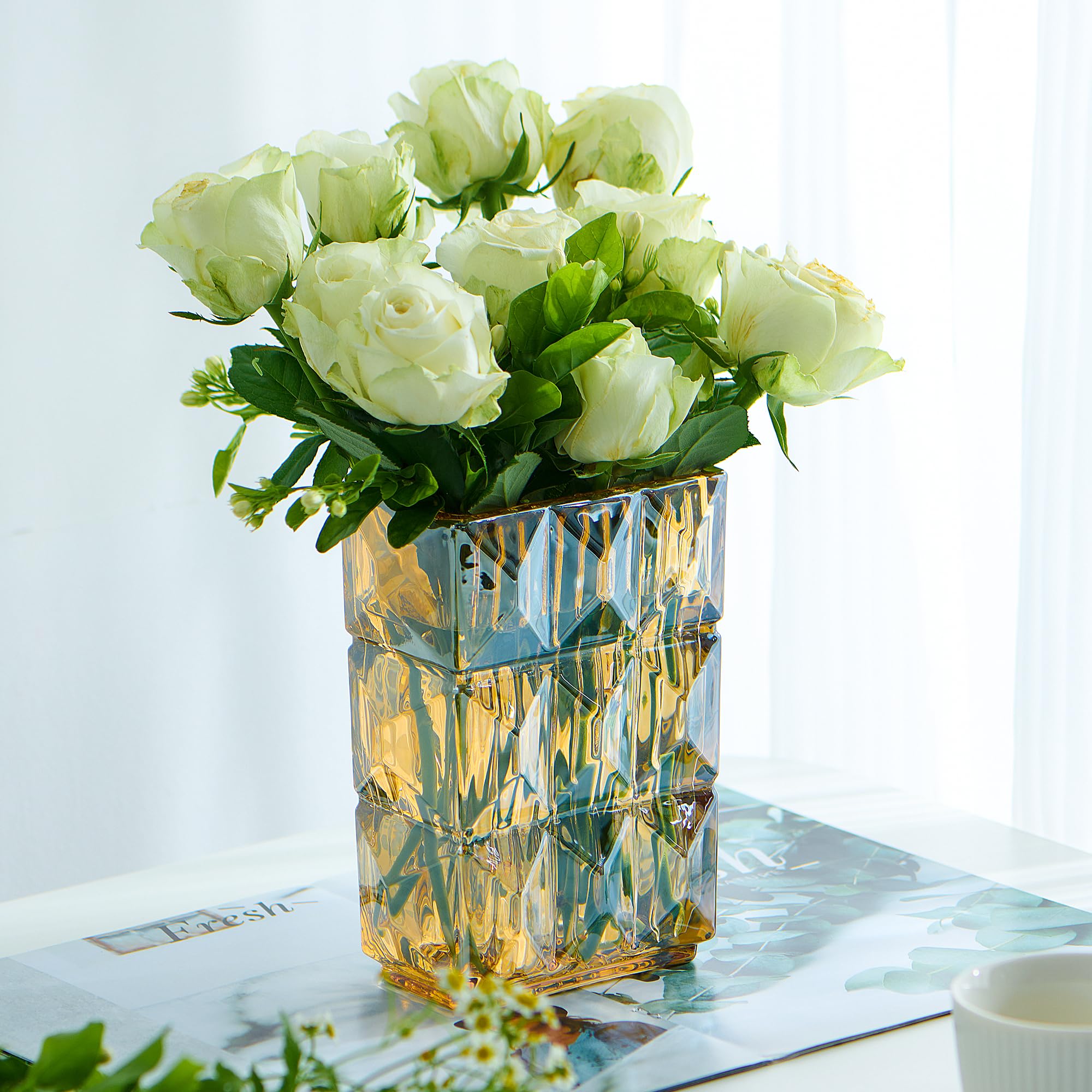 Amazon.com: Heavyweight Crystal Glass Flower Vase - Thick Flower ...