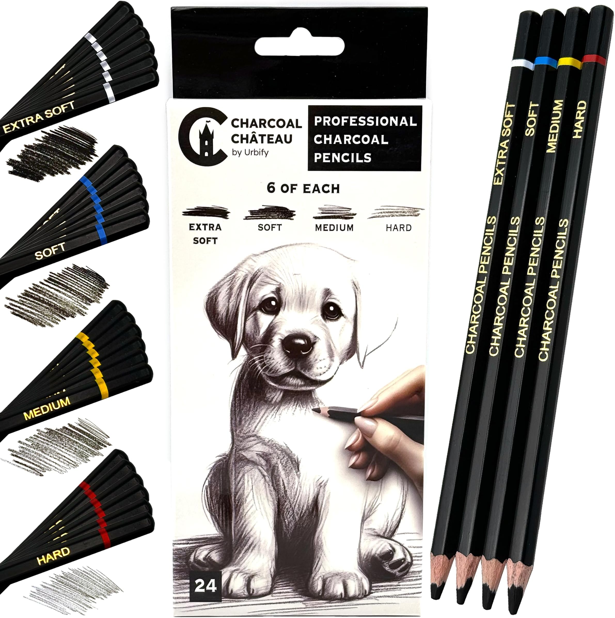 MONT MARTE Charcoal Pencil Set – 12 pcs - Charcoal Pencils for Art ...