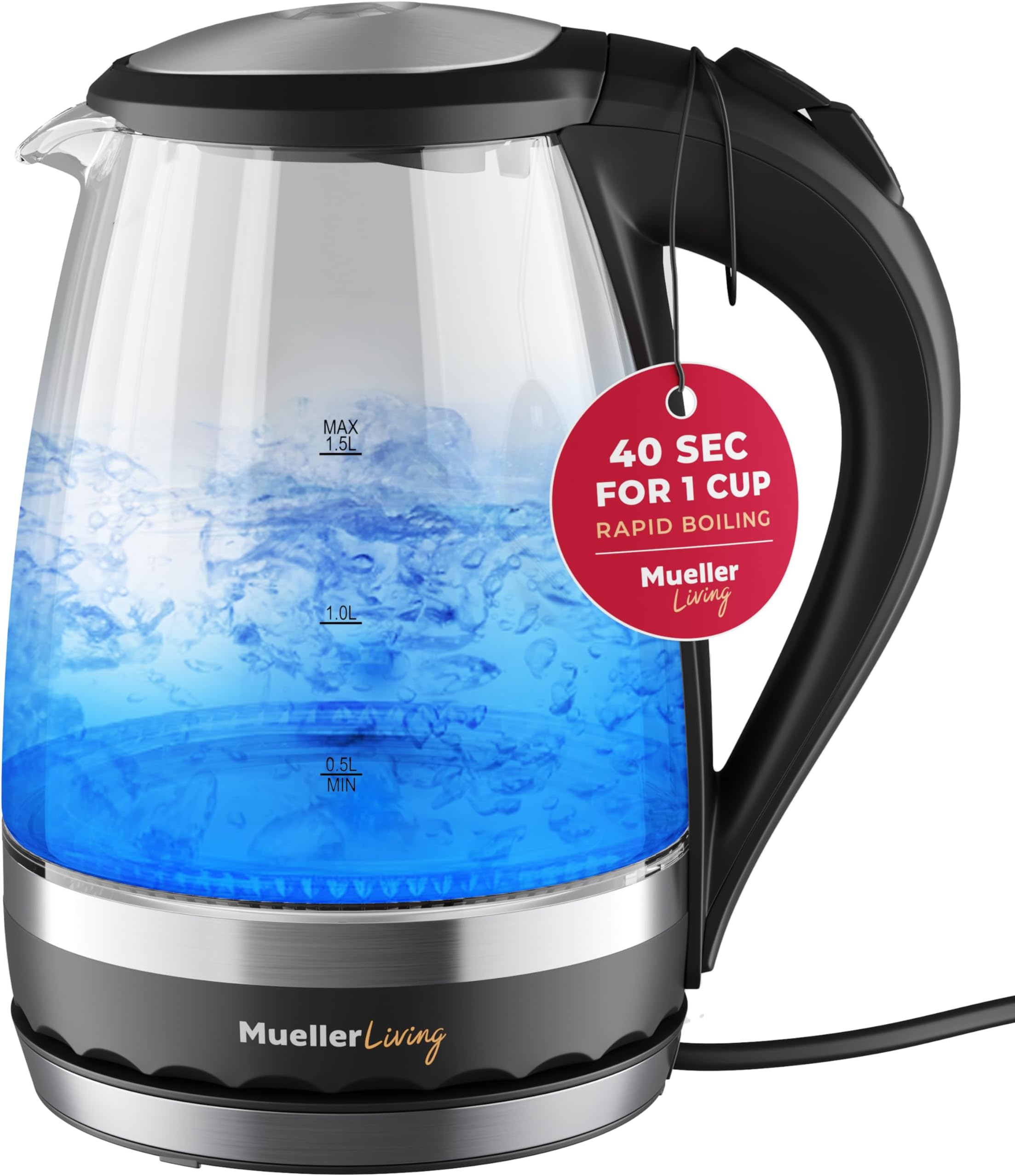 Amazon.com: Chefman Glass Electric Kettle for Boiling Water, 1.8L 1500W ...