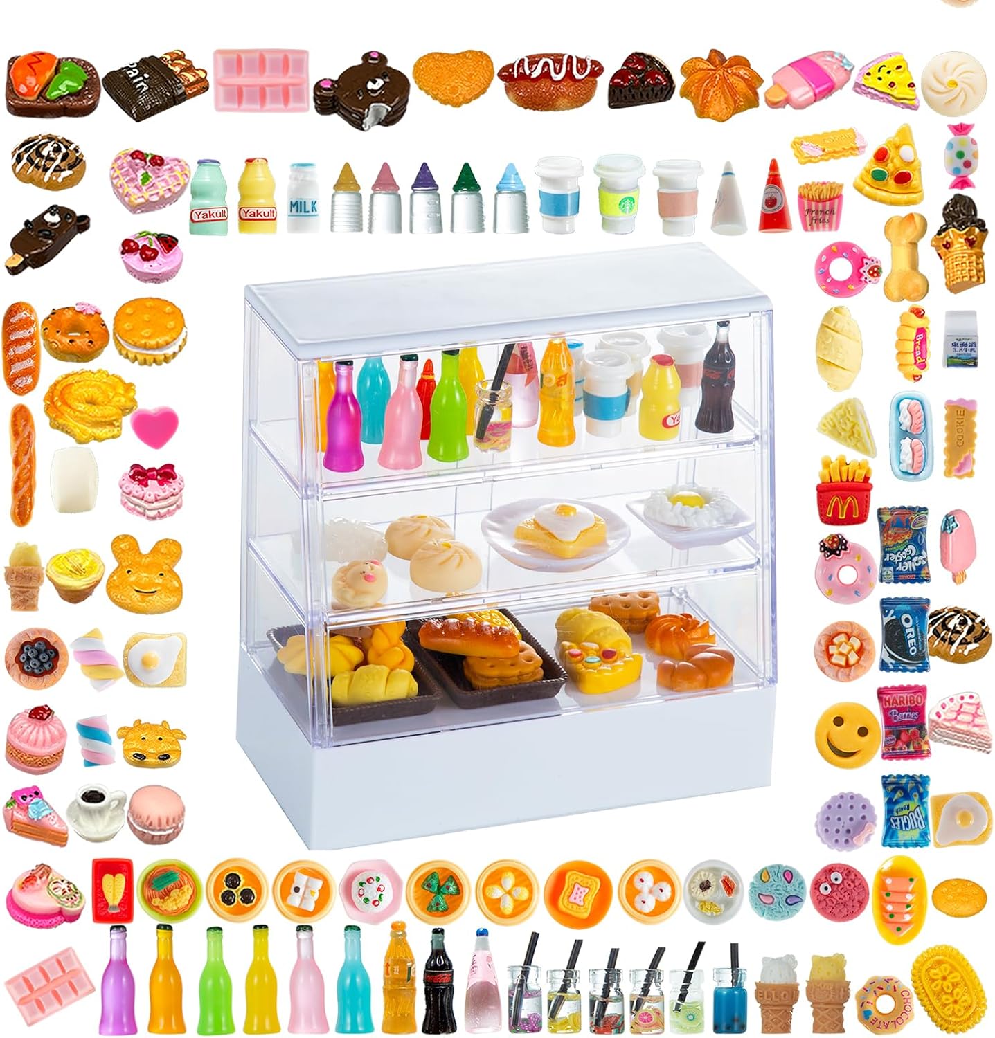 Amazon.com: 152Pcs Miniature Bakery Cake Stand Display Cabinet with ...