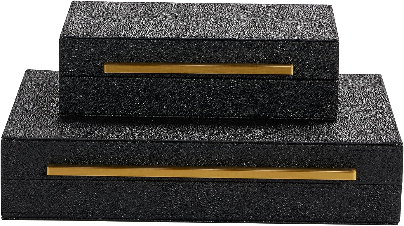 Amazon.com: Kingflux Black Shagreen Leather Set of 2pcs Decorative ...