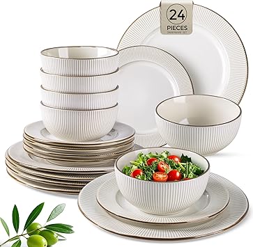 Amazon.com | GBHOME Ceramic Dinnerware Sets, 24 pcs Embossed Elegant ...