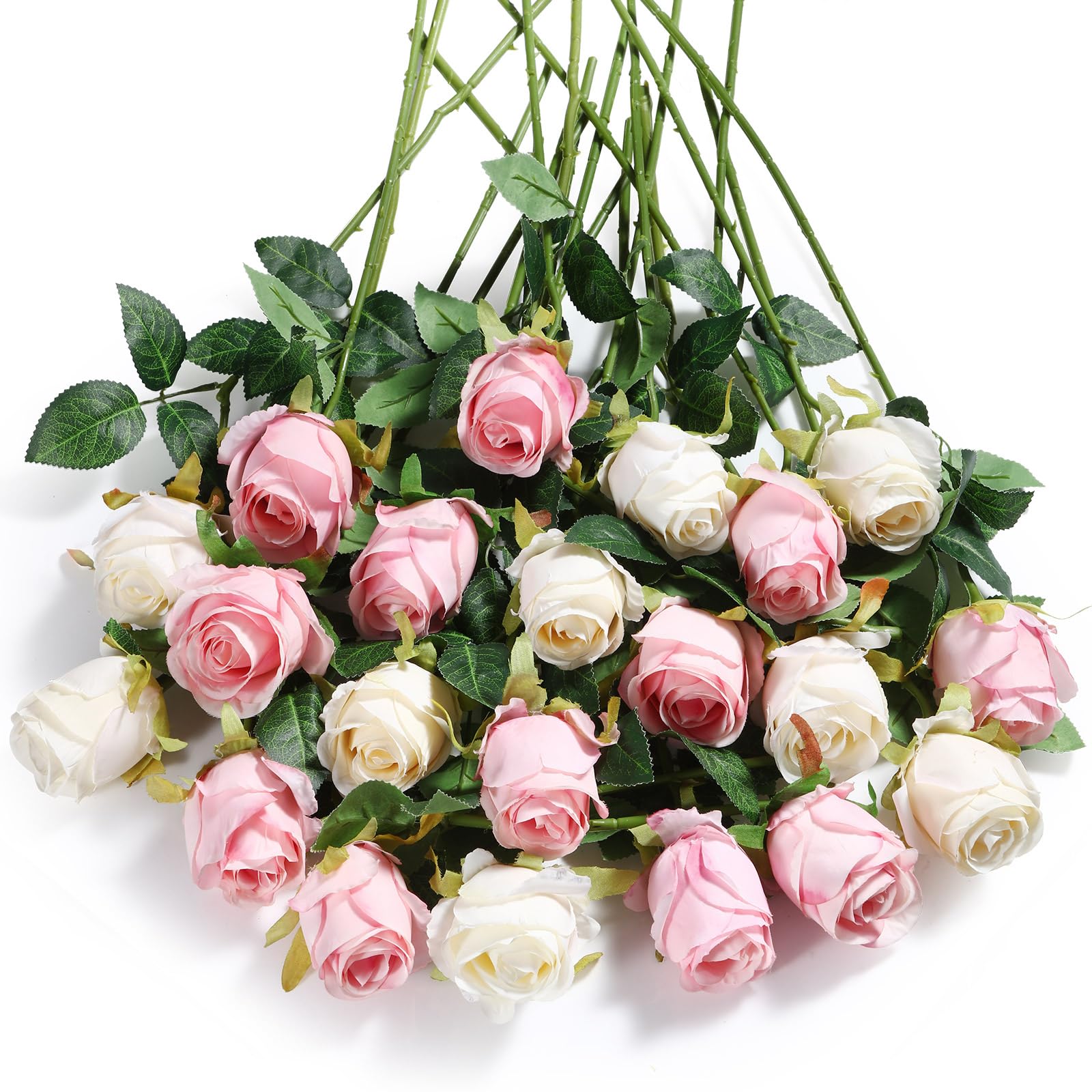 Hotop 100 Pcs Artificial Flowers Long Stem Fake Artificial Roses Faux ...