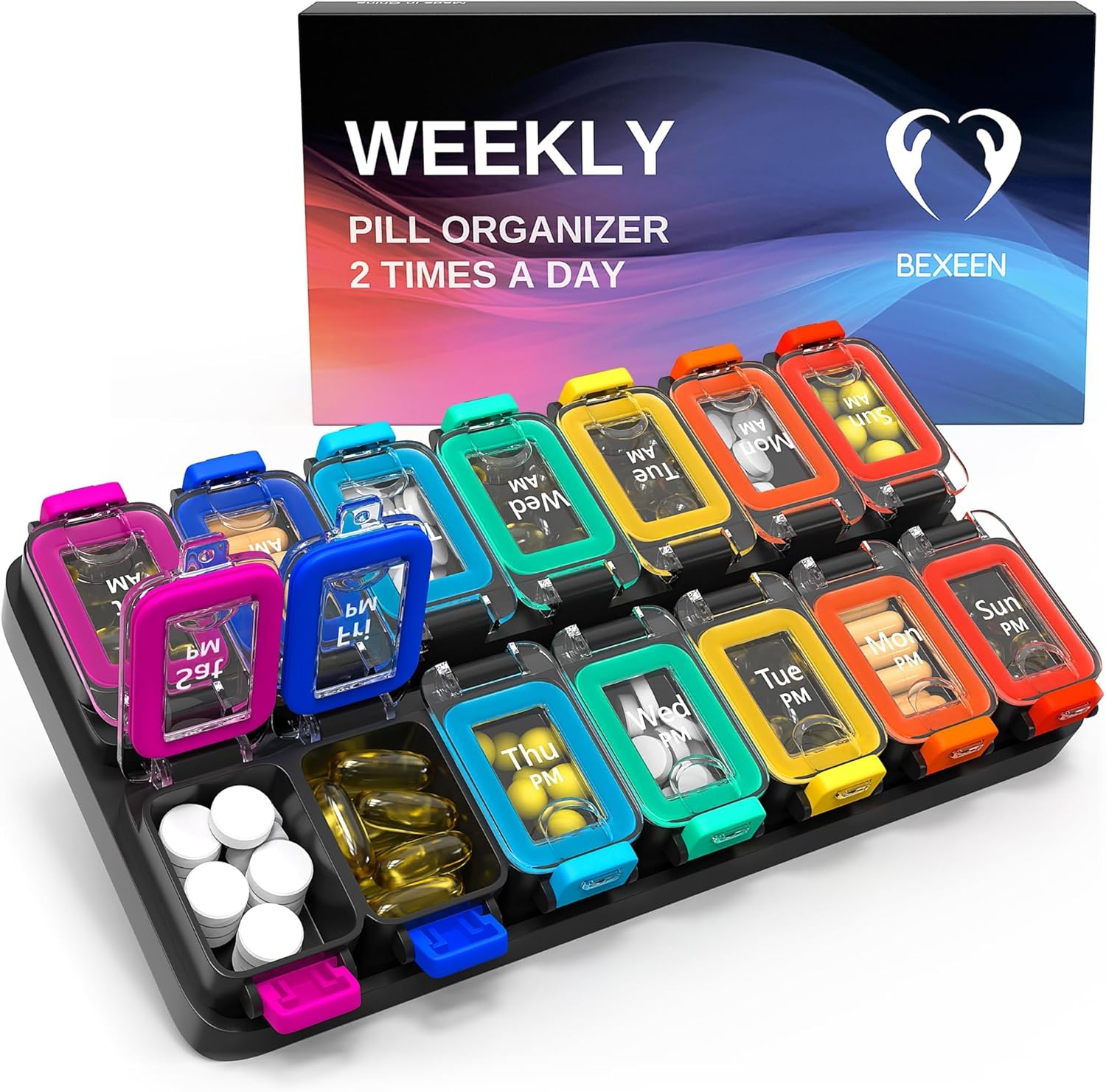 Amazon.com: Extra Large Weekly Pill Organizer 2 Times A Day - Airtight ...