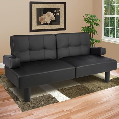 Amazon.com: Wakrays Leather Faux Fold Down Futon Sofa Bed Couch Sleeper ...