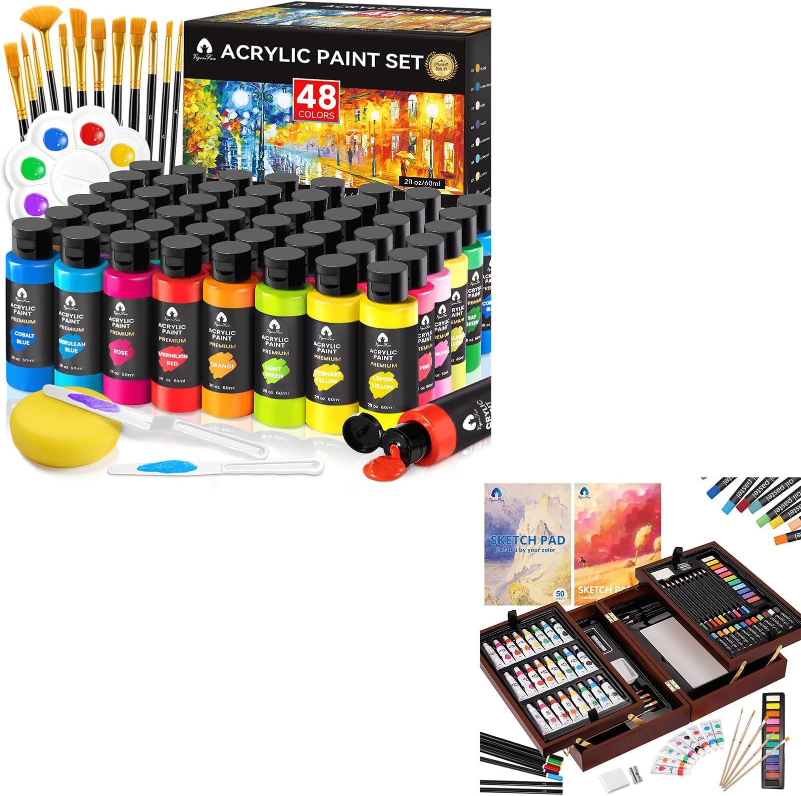 Amazon.com: 64 PCS Acrylic Paint Set with 12 Brushes, 2 Knives and ...