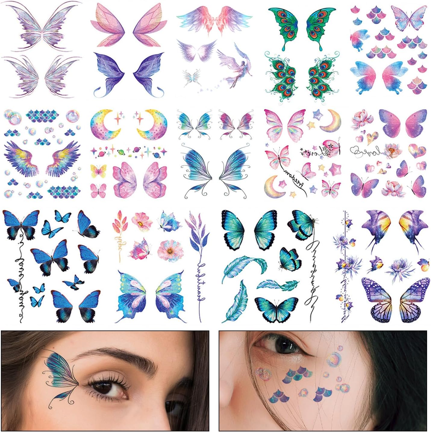 Amazon.com : DIVAWOO 21 Sheets Butterfly Temporary Tattoo, Realistic ...