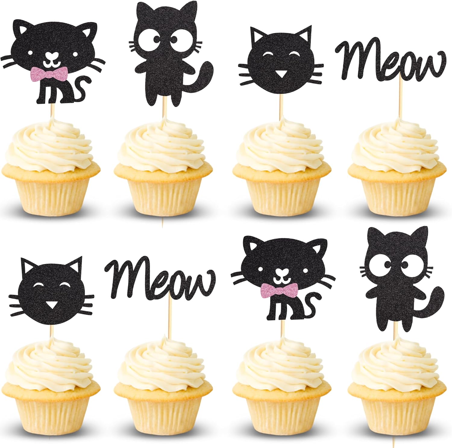 Amazon.com: Arthsdite 24Pcs Cat and Meow Cupcake Toppers Kitten Cat ...