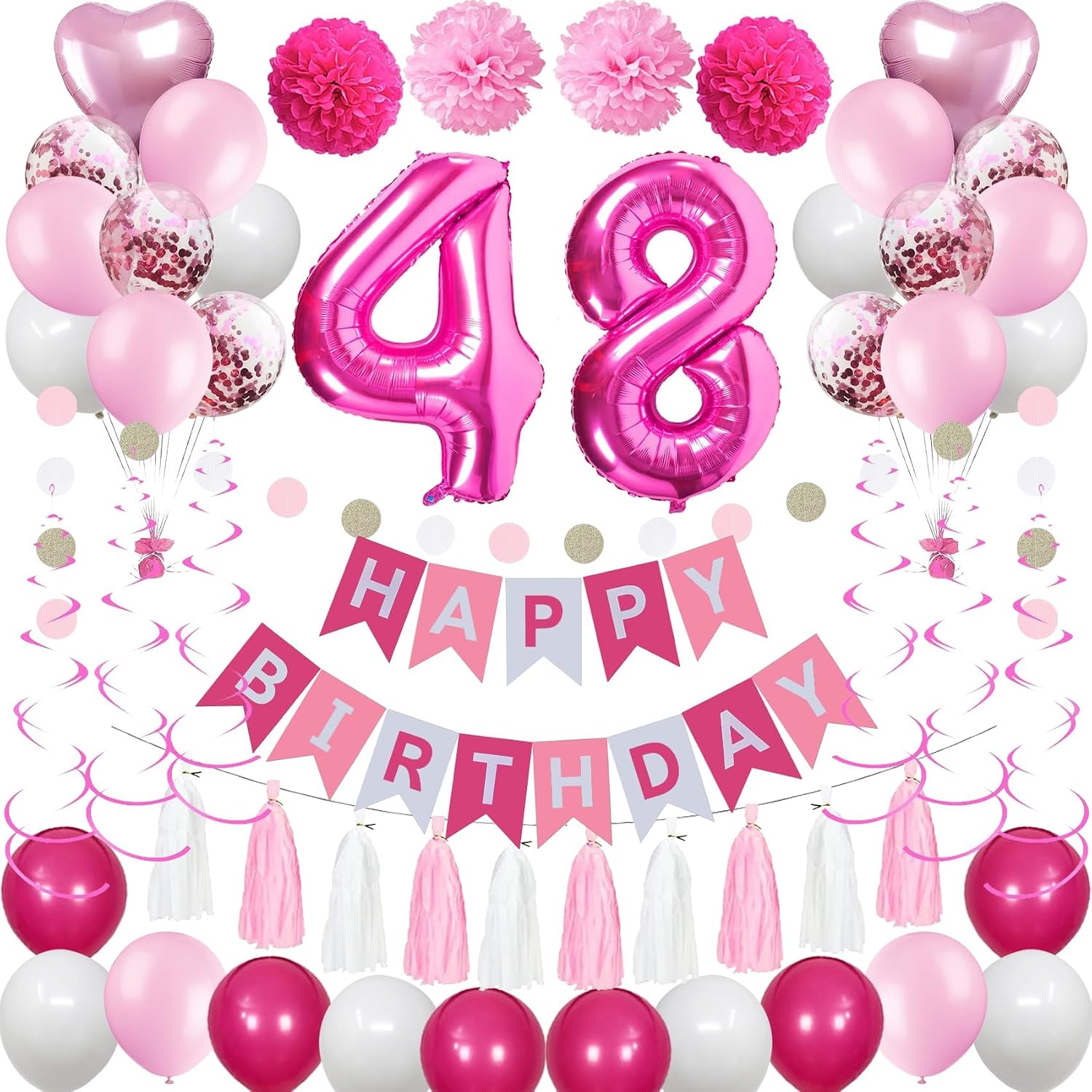 Amazon.com: Sweet 48th Birthday Decorations for Women, Pink and White ...