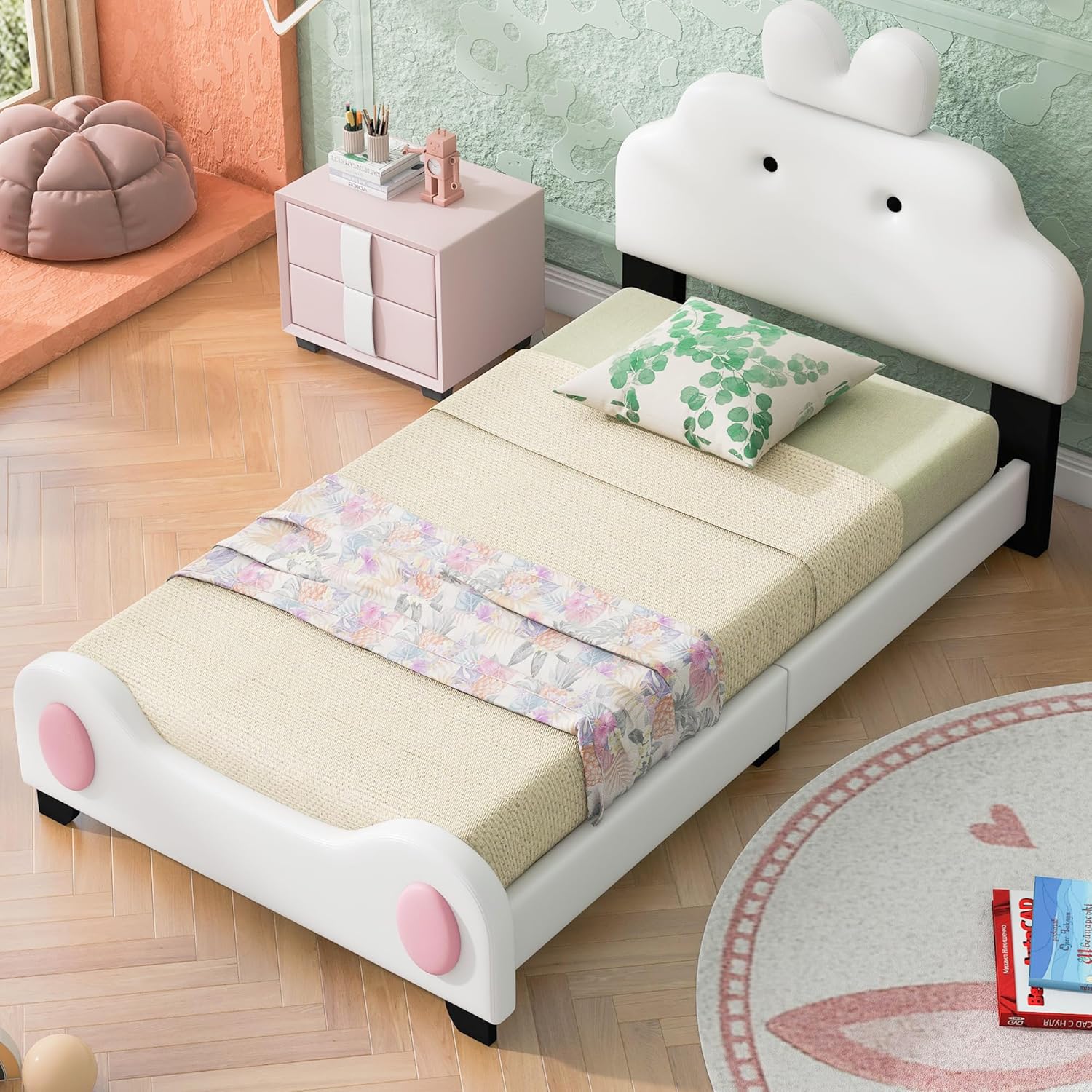 Amazon.com: Kids Twin Platform Bed with Cartoon Headboard and Footboard ...