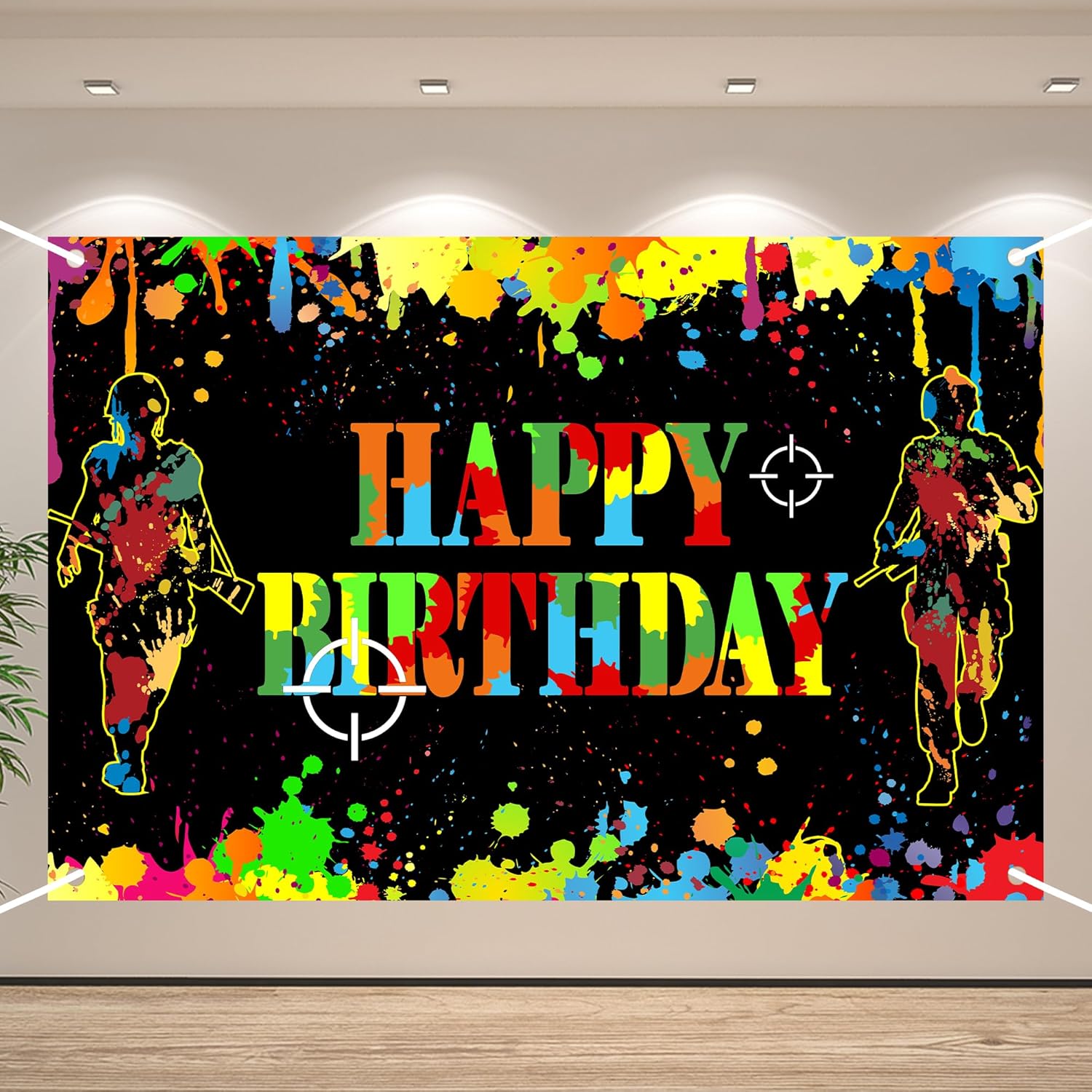 Amazon Paintball Happy Birthday Banner Backdrop Colorful Camo