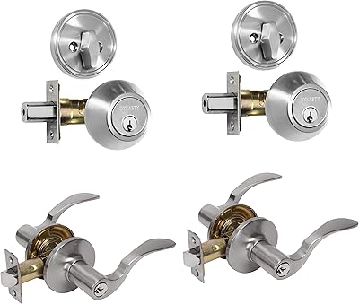 Satin Nickel Keyed-Alike Door Levers and Double Cylinder Deadbolts ...