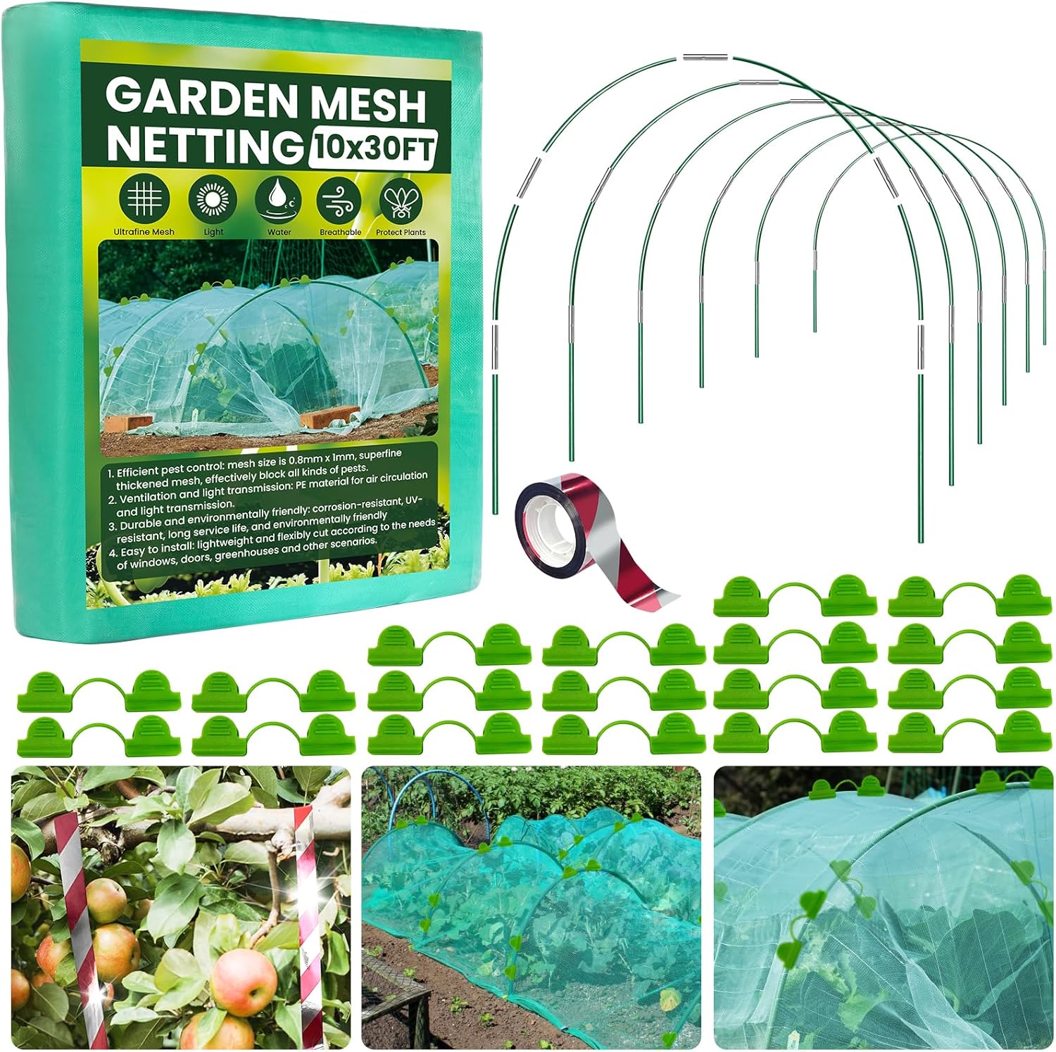 Amazon.com : Garden Mesh Netting Kit for Raised Beds 10x30FT Green Ultra Fine Mesh Netting 6 ...