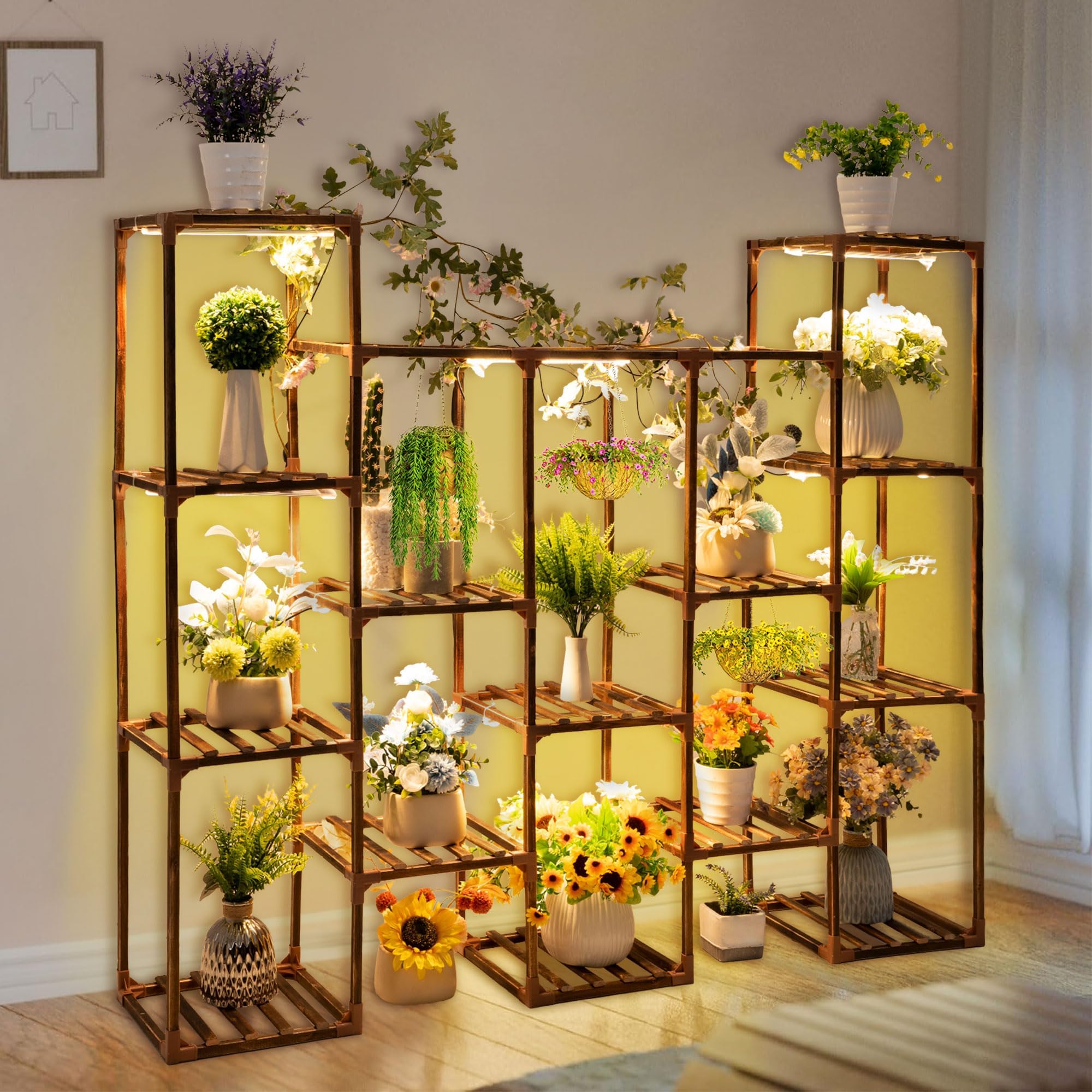 Amazon.com: Dreyoo Plant Stand with Grow Lights, Wood Plant Shelf with ...