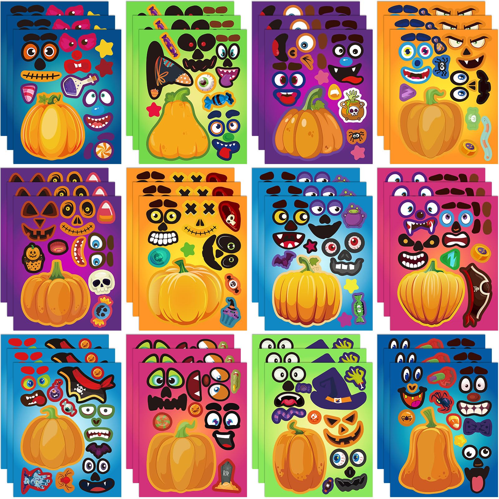 Snapklik.com : 36 Pack Halloween Stickers, Halloween Make A Pumpkin ...