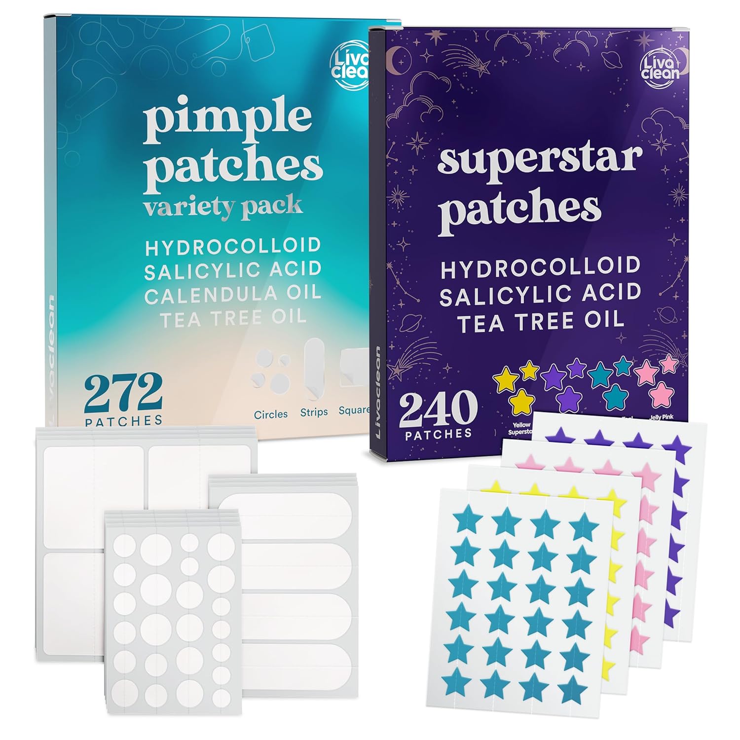 Amazon.com: LivaClean (272 + 240 CT) Acne Patches, Hydrocolloid Star ...