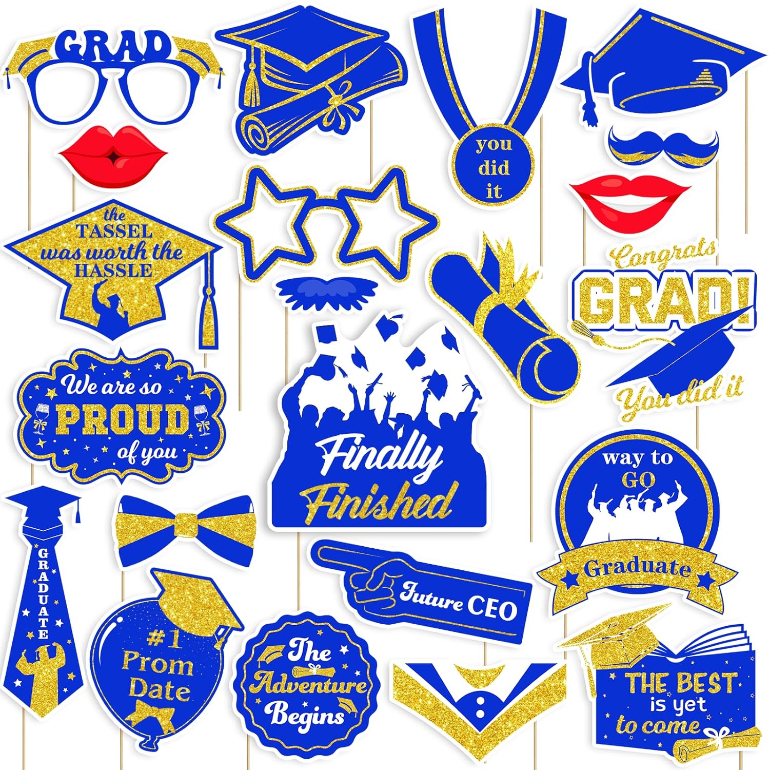 Amazon.com: 2026 Graduation Photo Booth Props, Blue Gold Graduation ...