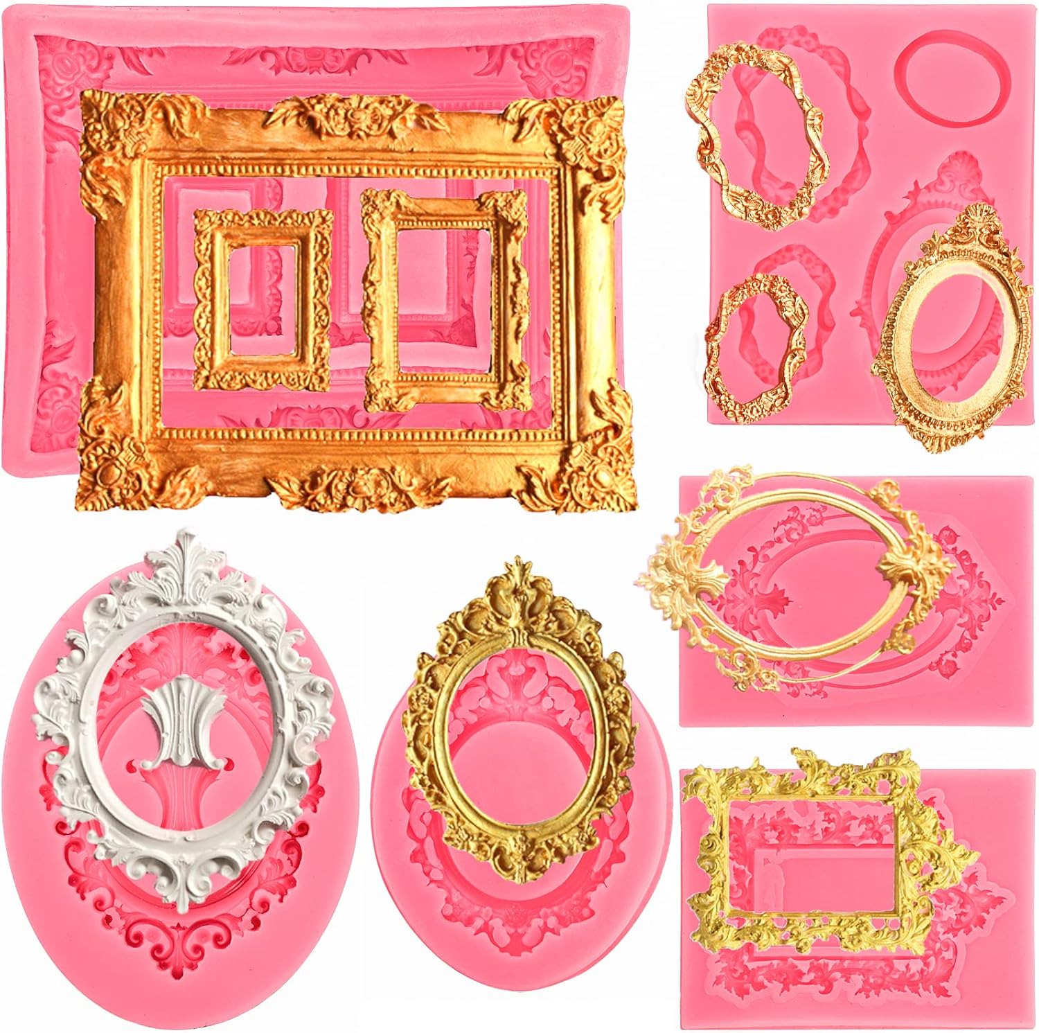 Amazon.com: Elsjoy 6 Pieces Picture Frame Silicone Fondant Molds, Pink ...