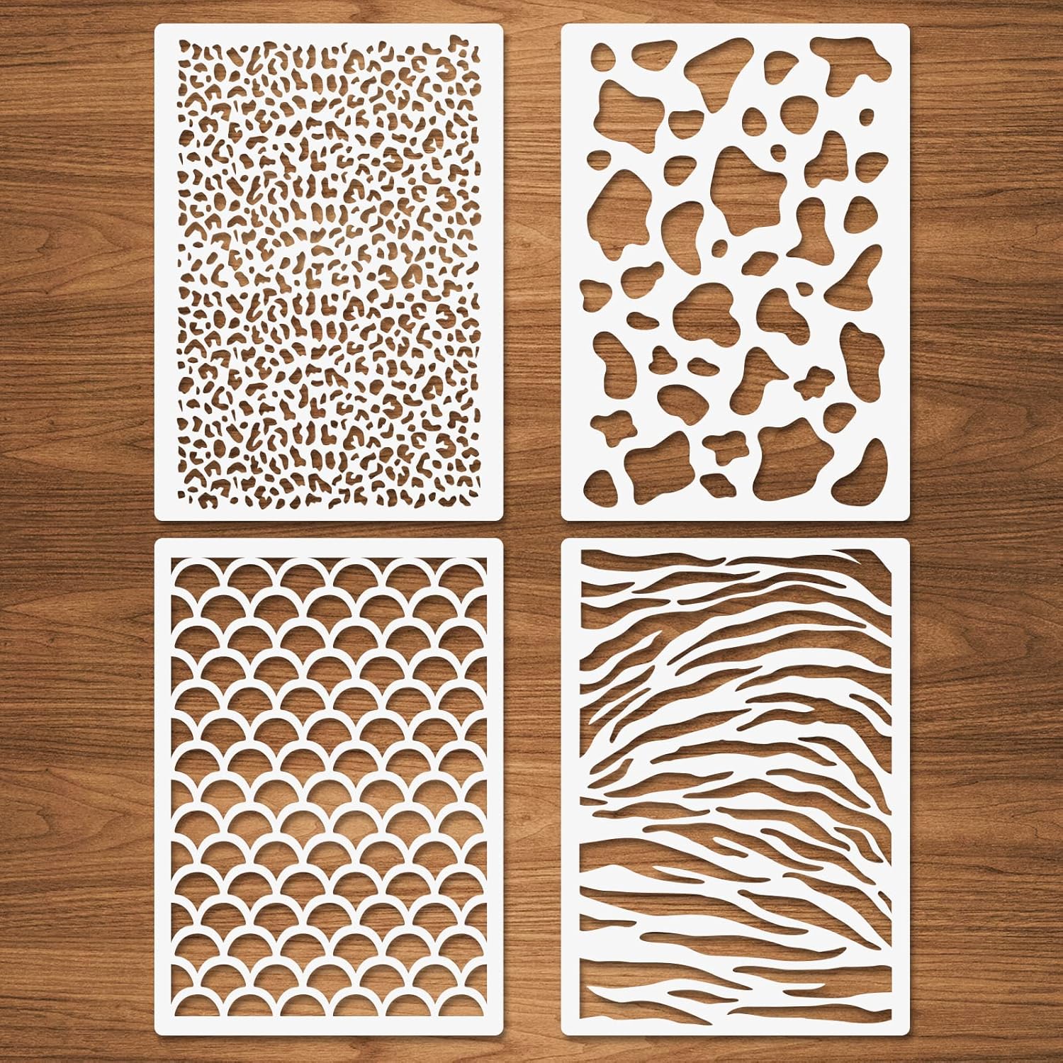 4 Pcs Animal Skin Print Stencils, Leopard Cow Fish Scale Tiger Print ...
