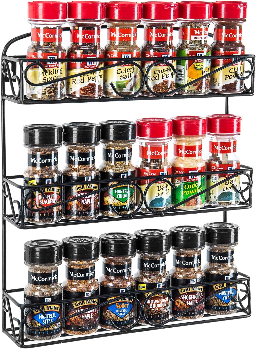 Amazon.com: MyGift 3 Tier Wall Mounted Black Metal Wire Spice Rack with ...