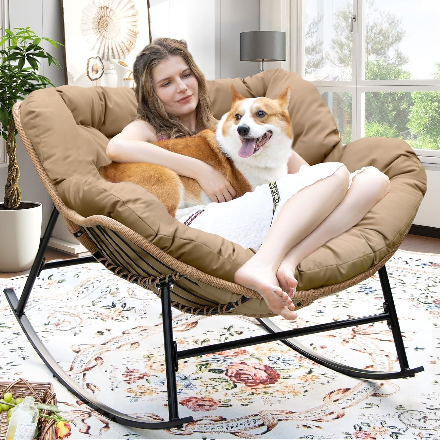 Amazon.com: RADIATA Rocking Egg Chair with Thicken Cushion, Indoor ...